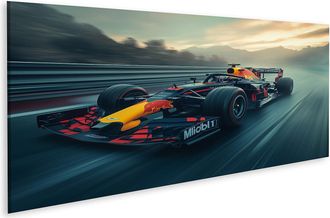 Islandburner Bild auf Leinwand Formel Eins Auto bei Sonnenuntergang Rennen Bilder Wandbilder Poster