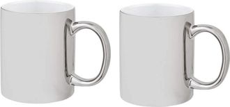 noTrash2003 2er Set Keramikbecher, versch. Farben, Kaffeetassen 350 ml glänzendes Design (Silber/Silber)