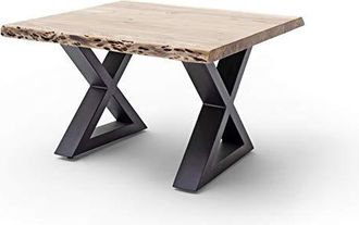 Robas Lund Couchtisch Massivholz mit Baumkante, Wohnzimmertisch Vintage Look, Akazie Massiv, BxHxT 110x45x70 cm