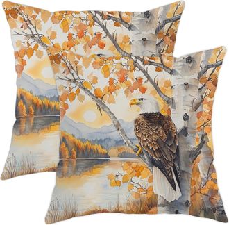 Generic Herbstadlervogel Sofakissenbezug Komfort Kissenbezug Mit Rei&szlig;verschluss Zierkissenbez&uuml;ge F&uuml;r Balkon Sofa Schlafzimmer 45X45Cm 2Er Set