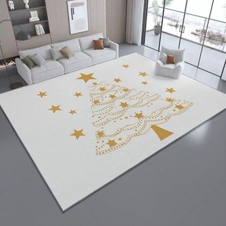 Generic Tapis de Salon Blanc, Tapis de Sol imprimé Simple Noël Étoiles Lignes, décoration antidérapante pour Salon Chambre Cuisine Balcon terrasse et Salle à 