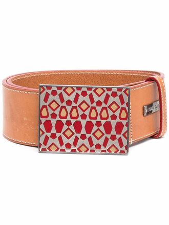 Gianfranco Ferre ceinture en cuir à imprimé géométrique (années 1990) - Marron