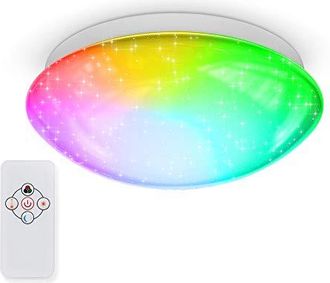 B.K.Licht LED Deckenlampe mit Sternenhimmel, Fernbedienung, buntes RGB+W Licht, Deckenleuchte, LED Lampe, Wohnzimmerlampe, Schlafzimmerlampe, Küchenlampe, Decke