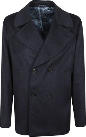 Etro Zweireihiger Woll-Kaschmir-Pea Coat - - Coats - Herren - Blau - L