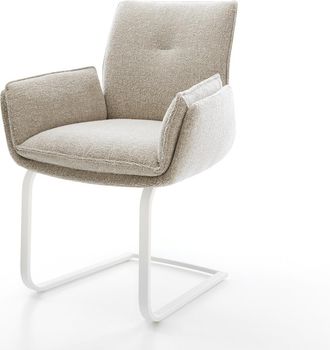 DELIFE Freischwinger Nela-Flex Webstoff Soft Beige Freischwinger flach Wei&szlig;, Esszimmerst&uuml;hle