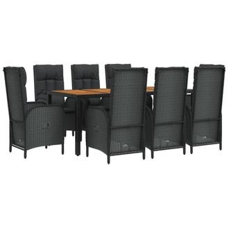 vidaXL Set Da Pranzo Da Giardino 9 Pz Con Cuscini Nero In Polyrattan - Vidaxl