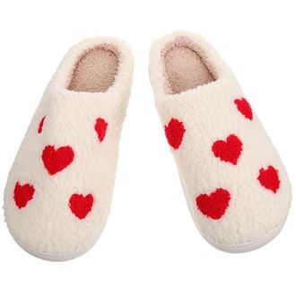 Garneck Pantoufles DInt&eacute;rieur pour Couple en Coton Doux Taille 40/41 Couleur Rouge Motif Coeur Pantoufles DHiver Moelleuses et Antid&eacute;rapantes pour Maison et C
