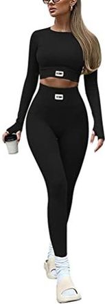 Onsoyours Vêtement de Sport Femme 2 Pièces Survêtements Ensembles Soutien-Gorge Sport Legging de Yoga Sportswear Fitness Entraînement Sportif A Noir L