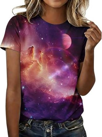 Generic T-shirt d&eacute;t&eacute; d&eacute;contract&eacute; &agrave; manches courtes et col rond pour femme Motif galaxie spirale | T-shirt d&eacute;t&eacute; doux et respirant pour un usage quotidien, voya