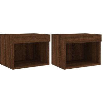 Les Tendances Tables de chevet murales avec lumi&egrave;res LED 2 pcs ch&ecirc;ne marron