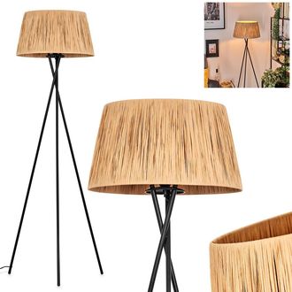 HOFSTEIN Stehleuchte Granja, Stehlampe aus Metall/Bast in Schwarz/Beige, Leuchte im skandinavischen Design mit rundem Schirm (Ø 45 cm) u. Fußschalter, 154 cm, 