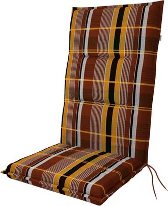 Doppler Hochlehner-Auflage Spot 118x48x5 cm - Weiches Gartenstuhl-Polster Braun kariert | Komfortable Sitzauflage mit Bindeb&auml;ndern f&uuml;r Balkon, Terrasse & Gart
