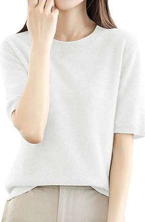 Generic T-shirt à manches courtes pour femme, coupe classique, grande taille, col rond, couleur unie, t-shirt en tricot pour la vie quotidienne, cadeaux de No