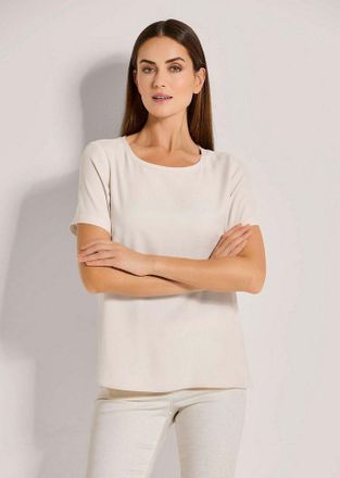Madeleine Kurzarmshirt Kurzarm-Shirt mit Rundhalsausschnitt Uni-Design, feine Blende am Ausschnitt, ohne Verschluss