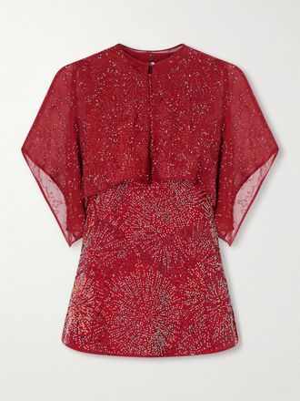 Paco Rabanne Bluse Aus Cr&ecirc;pe Und Chiffon Mit Perlenverzierungen - Rot
