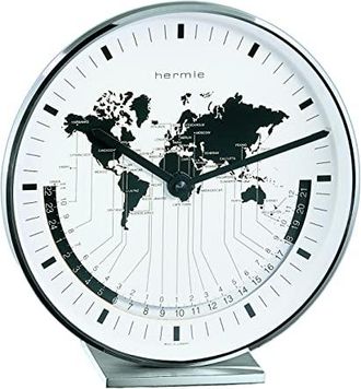 Hermle 22843-002100 Messing-Stiltischuhr, Silber Weltanzeige