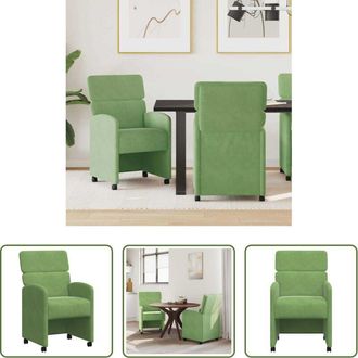 vidaXL Samtst&uuml;hle - Esszimmerst&uuml;hle mit Rollen 2 pcs Hellgr&uuml;n 58 x 65 x 98 cm Samt