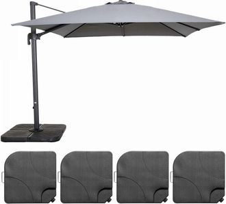 Oviala Parasol d&eacute;port&eacute; rotatif 3x3m et 4 dalles &agrave; remplir aluminium gris