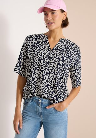 Cecil Druckbluse CECIL, Damen, Gr. XL (44), urban dunkelblau, Web, Obermaterial: 100% Viskose, l&auml;ssig geschnitten h&uuml;ftbedeckend, Rundhals, abgerundeter Saum