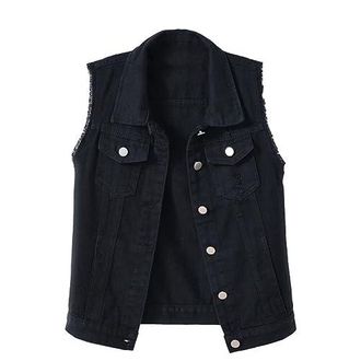 Generic Veste Denim Sans Manches Pour Homme Gilet Jean D&eacute;chir&eacute; Blouson Avec Poches D&eacute;contract&eacute;e Vintage Punk Style Moto Outdoor Gilets