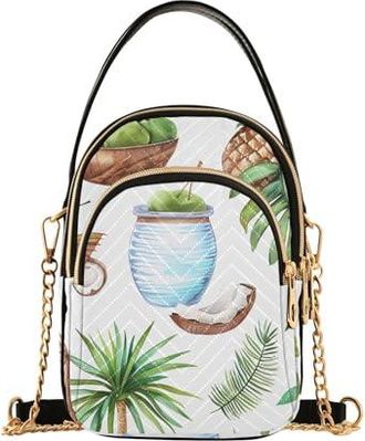 Mnsruu Sac à bandoulière pour femme, motif feuilles de palmier tropicales, noix de coco, sac à main, petit sac à bandoulière avec sangle réglable