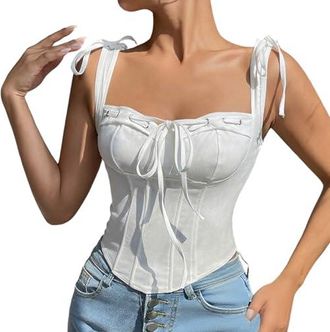 Generic Bustier Corset Femme, D&eacute;bardeur Sexy Et Ajust&eacute; &Agrave; Motif Baleines, Avec Noeud Papillon, Encolure Carr&eacute;e Et Magnifique Dos Nu