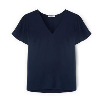 Motivi Bluse mit V-Ausschnitt und Fl&uuml;gel&auml;rmeln - - Blouses & Shirts - Damen - Blau - XS
