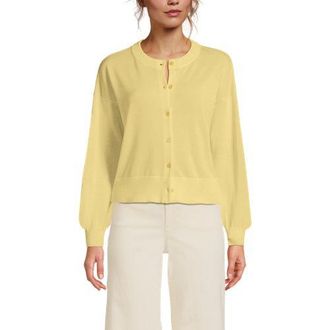 Lands End Kurzer Feinstrick-Cardigan aus Baumwolle, Damen, Gr&ouml;&szlig;e:36-38 regular, Gelb, Baumwolle, by Lands End