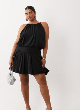 Asos Curve ASOS DESIGN Curve robe courte fluide &agrave; col montant et taille basse en satin noire