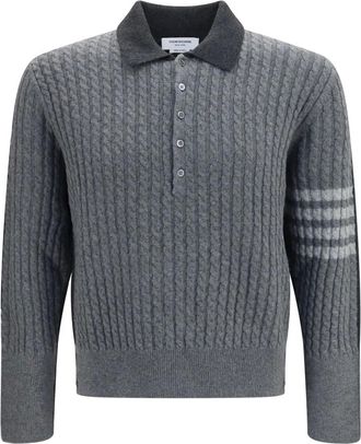 Thom Browne Pull Col Rond Tricot&eacute; &agrave; Manches Longues 4-Bar - Homme - Pulls - Gris - Taille: M