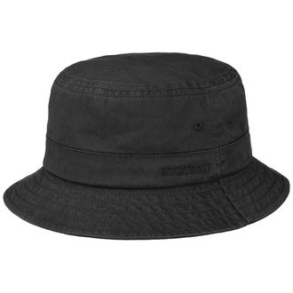 Stetson Organic Cotton Hut mit UV-Schutz Damen Herren 100% Bio-Baumwolle Knitterfrei Nachhaltig Bucket Hat Packable Anglerhut Fr&uuml;hjahr Sommer schwarz XL (60-6