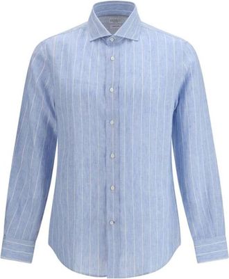 Brunello Cucinelli Homme, Chemises, Bleu, Taille: L Linen Pattern Shirt