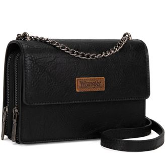 Wrangler CrossBody Geldb&ouml;rse f&uuml;r Damen Western Klein Clutch Geldb&ouml;rse Trendy Umh&auml;ngetasche mit Kettenriemen Geschenk Schwarz WG149-236BK, Schwarz (Jet Black)