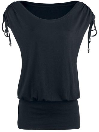 Black Premium by EMP Damen schwarzes T-Shirt mit geschn&uuml;rten &Auml;rmeln XS