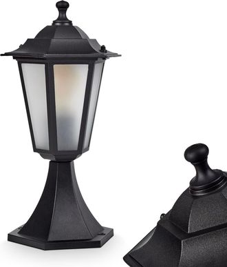 HOFSTEIN Außenwegeleuchte Loria, Sockelleuchte aus Metall/Milchglas in Schwarz/Weiß, Wegeleuchte in antikem Look, 37 cm, Gartenlampe, Gartenbeleuchtung IP44, 1
