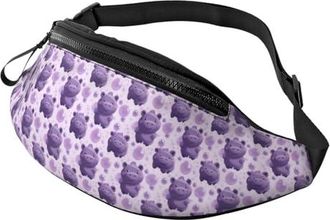 Generic Motif DHippopotame Violet De Dessin Anim&eacute; Sac Banane Unisexe Sac De Voyage R&eacute;glable Poche Poitrine Pour Jogging Travail Ext&eacute;rieur 14X35Cm