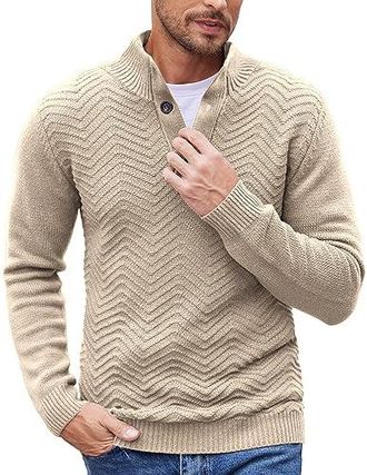 Coofandy Henley Pull en tricot &agrave; manches longues pour homme Coupe droite D&eacute;contract&eacute; Hiver, kaki, S