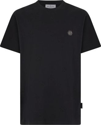 Philipp Plein Homme, Tops, Noir, Taille: XL T-Shirt Brod&eacute; Col Rond Monogramme Monogramme