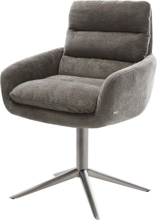 DELIFE Esszimmerstuhl Abelia-Flex mit Armlehnen Fußkreuz Graphit Bouclé Soft Schlamm 360° drehbar Wippfunktion