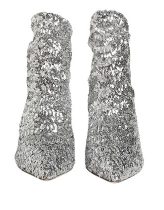 Dolce & Gabbana Womens Silver Sequined Short Boots Stretch Shoes Polyester