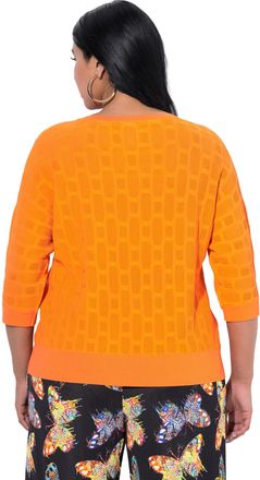 Ulla Popken Damen Strickshirt, 3D-Design, Oversized, V-Ausschnitt, Halbarm Cardigan Sweater, Mandarine, 54-56 EU