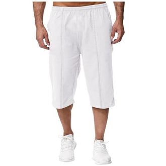 Generic Pantalons courts pour homme printemps/&eacute;t&eacute; en lin synth&eacute;tique pantalon de sport pantalon de jogging d&eacute;contract&eacute; pantalon de loisirs plage vacances capr