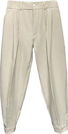 Generic Pantalon habill&eacute; l&eacute;ger de couleur unie pour homme, pantalon de costume d&eacute;contract&eacute; &agrave; revers &agrave; la cheville, pantalon de travail d&eacute;t&eacute;, Kaki 9., 48