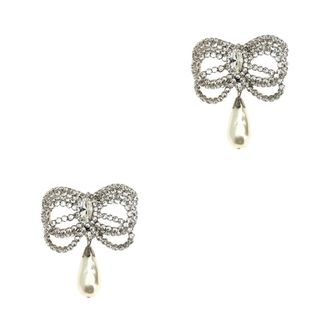 Alessandra Rich Femme, Accessoires, Gris, Taille: ONE Size Boucles dOreilles Goutte de Perle et Cristal