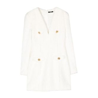 Balmain Kurzes Kleid mit 4 Kn&ouml;pfen - - Dresses - Damen - Wei&szlig; - L