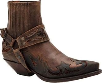 ORANDESIGNE Bottes pour Hommes Vintage Western Cowboy Style Bottes Décontracté Équitation Moto en Plein Air Mode sans Lacet Chaussures Équestres G Marron 43