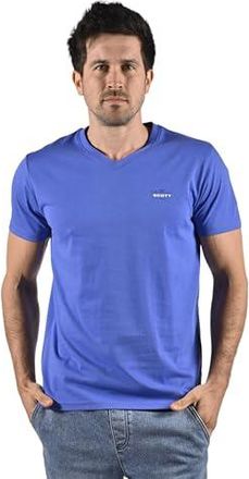 Scott T-Shirt Roche Uni en Coton Col V Manches Courtes (FR/ES, Alpha/Lettres, L, Taille Normale, Taille Normale, Bleu Royal)