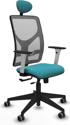 Piqueras y Crespo T&uuml;rkisfarbener Schreibtischstuhl mit wei&szlig;en und schwarzen Armlehnen, h&ouml;henverstellbarer Lendenwirbelst&uuml;tze und festem Kopfteil, ausgestattet mit Syncr