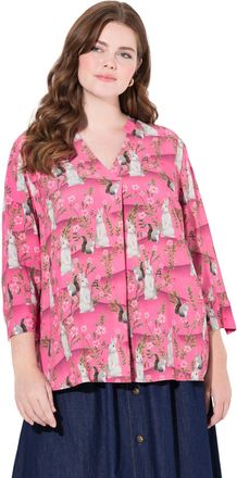 Ulla Popken Damen große Größen Übergrößen Plus Size Tunika, Stehkragen, V-Ausschnitt, Zierfalte, 3/4-Arm Fuchsia pink 50+ 837436800-50+