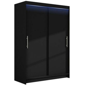 Mirjan24 Mobilier1 - Armoire Closico 117, Noir, 200x120x58cm, Portes darmoire: Coulissantes, Nombre détagères: 0, led